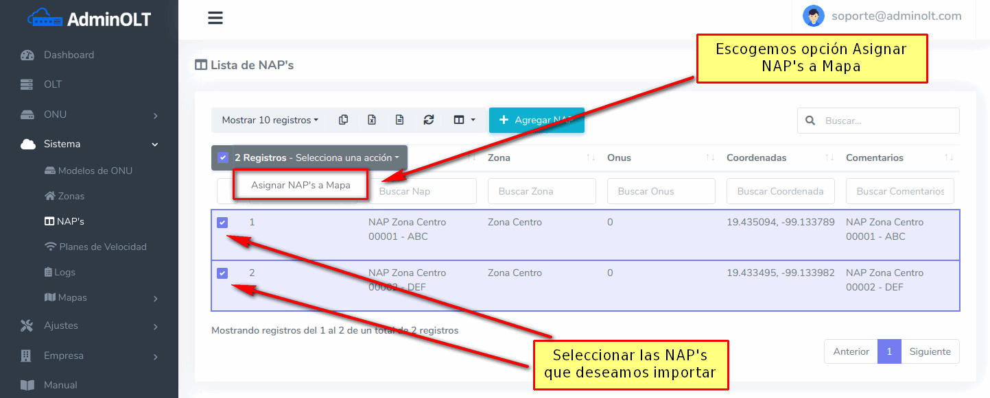 Importar Nap’s a Mapa - adminolt.com